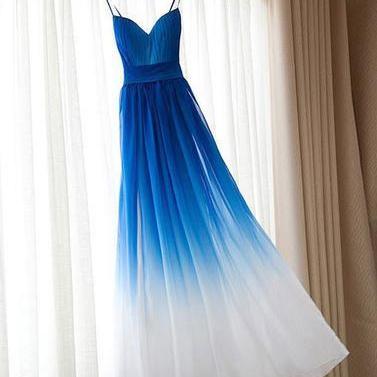 Blue Gradient A-line Chiffon Strap Special High Quality Long Floor ...