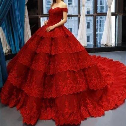 Red Lace Multi-layered Sweetheart Formal Prom Dress, Evening Dress on ...