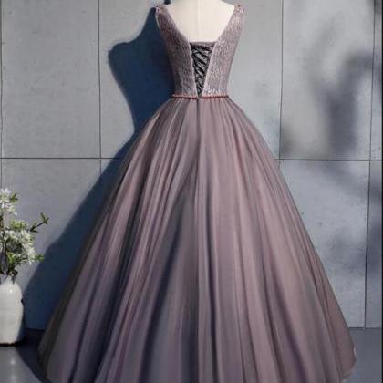 Coffee Tulle Crystal Beaded Long Lace Up Prom Dress, Coffee Evening ...