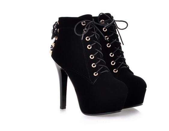 Red Suede High Heels Lace Up Ankle Boots on Luulla