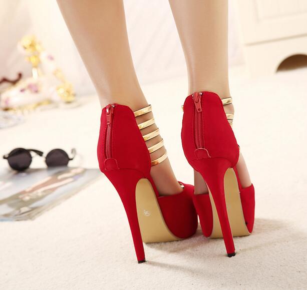 Classy Red And Gold Peep Toe High Heels Sandals on Luulla