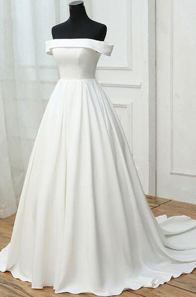Simple White Wedding Dress,satin Off Shoulder Wedding Dress, Wedding ...