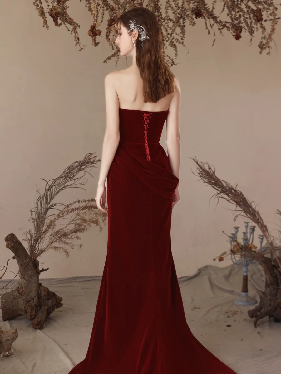 Luxurious Velvet Mermaid Burgundy Long Prom Dress, Burgundy Evening ...