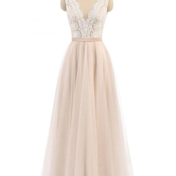 A-line Lace And Tulle Long Simple Prom Dresses,bridesmaid Dresses on Luulla