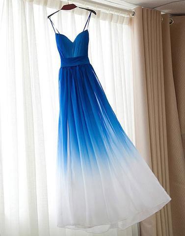 Blue Gradient A-line Chiffon Strap Special High Quality Long Floor ...
