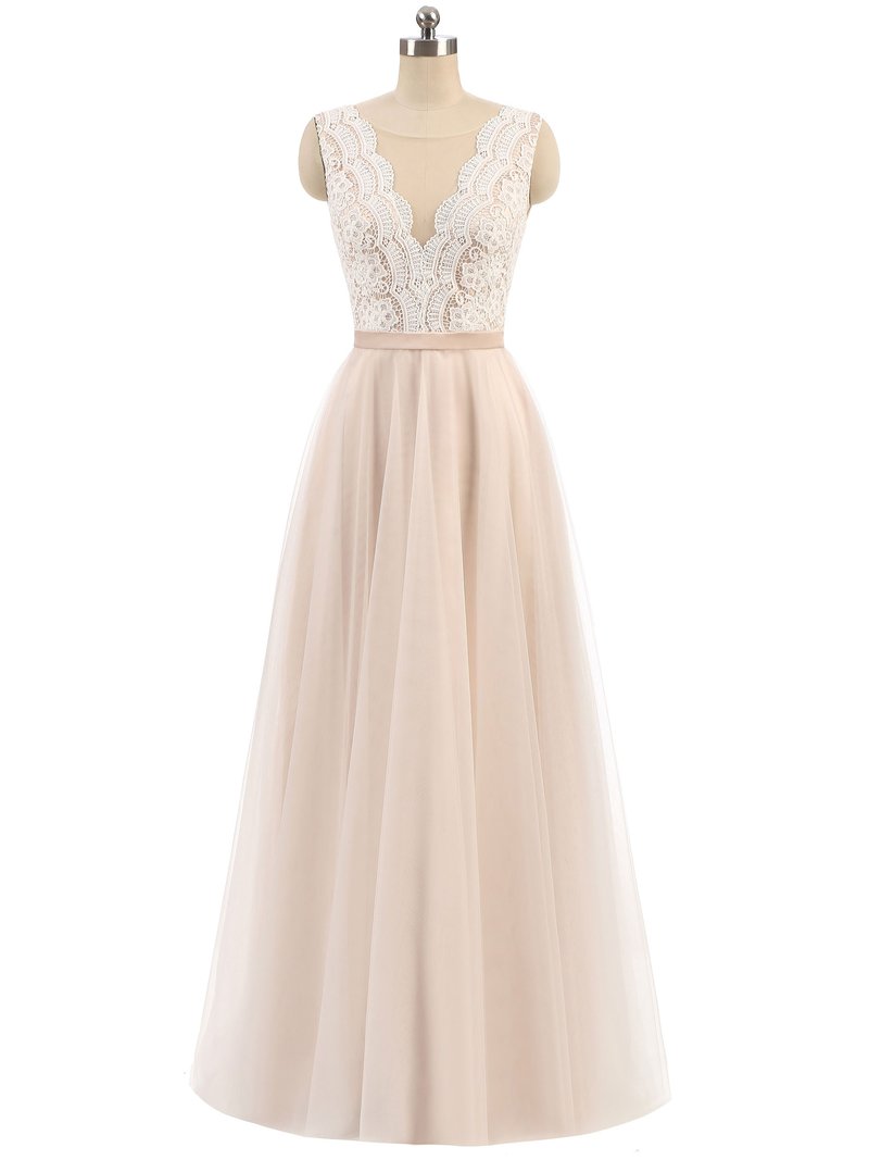 A-line Lace And Tulle Long Simple Prom Dresses,bridesmaid Dresses on Luulla