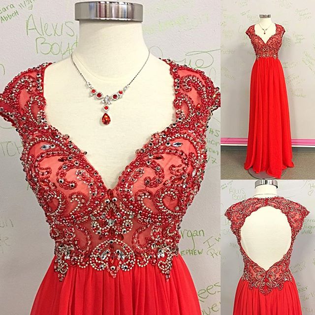 Stunning Red Beaded Gown With Open Back on Luulla