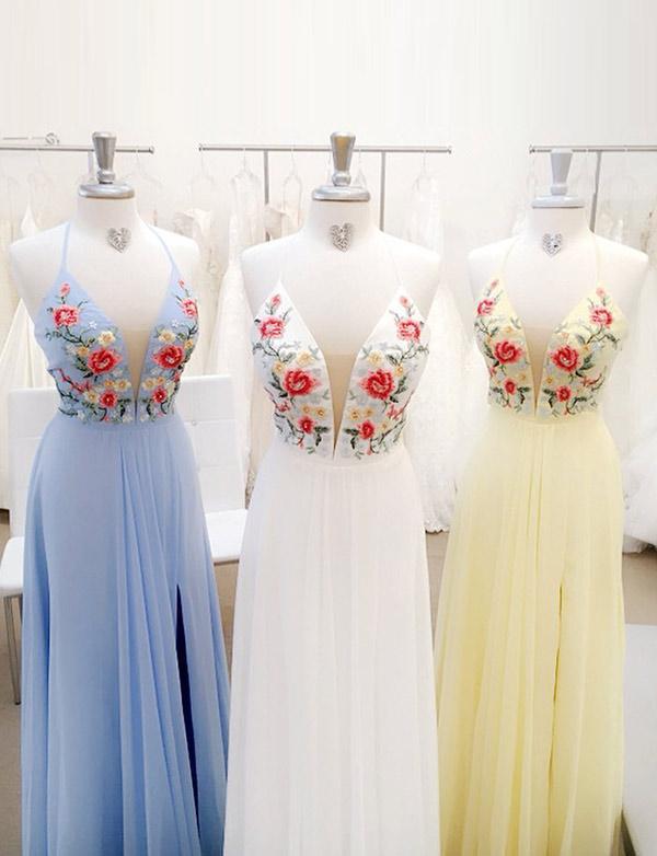 A Line Spaghetti Strap Long Prom Dress With Embroidery On Luulla