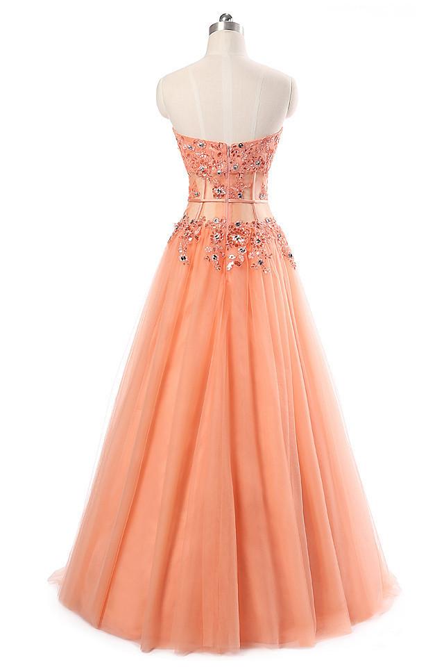 Orange Tulle A-line Beading Formal Long Dress ,sweetheart Long Prom ...