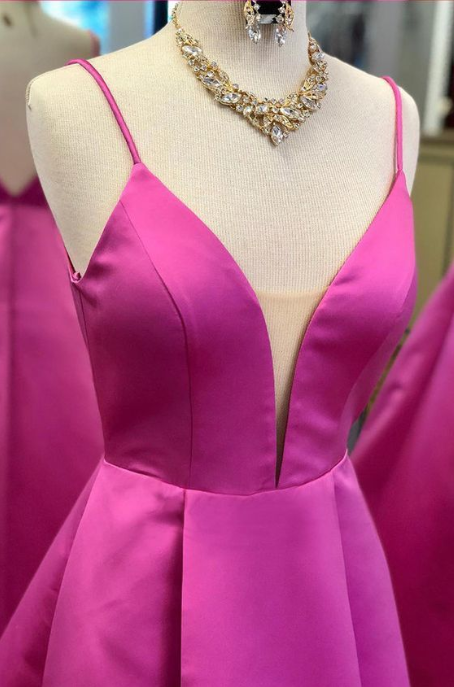 A-line Spaghetti Straps Fuchsia Prom Dresses Simple Evening Gowns on Luulla