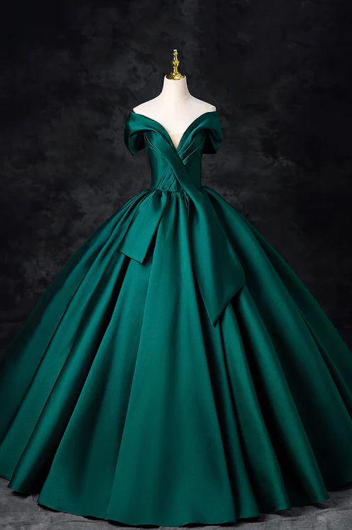 Luxurious Deep Green Satin Ball Gown Dress on Luulla