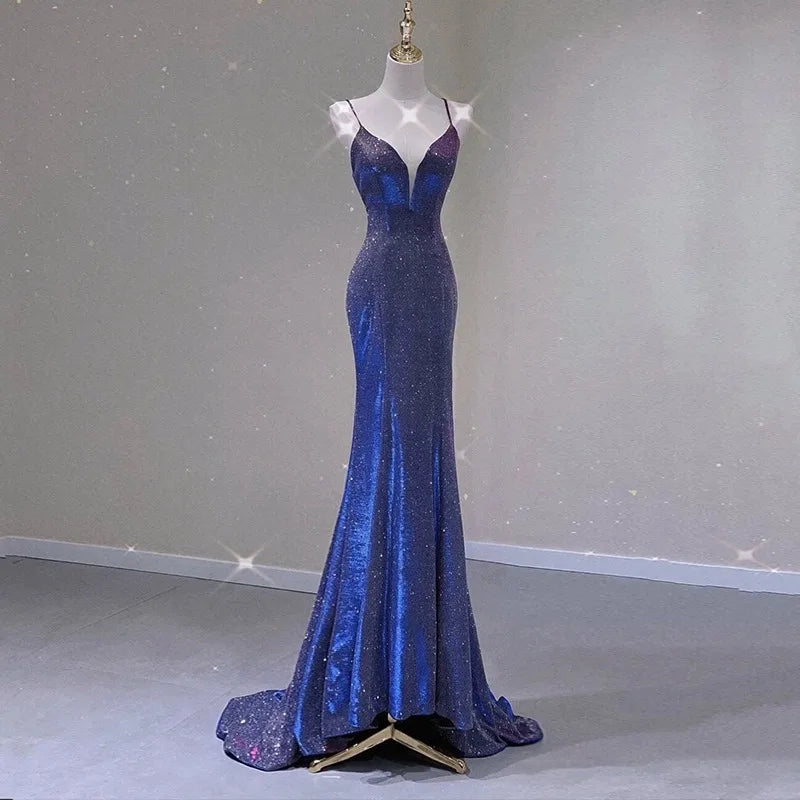 Sparkling Deep Blue Gown With Plunging on Luulla