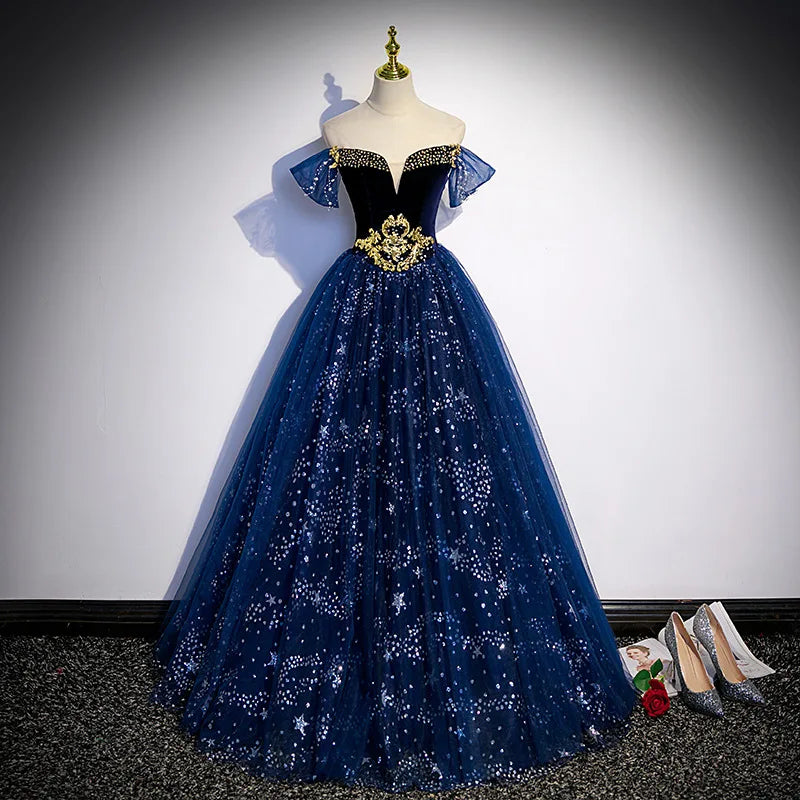 Royal Blue Off-shoulder Gown With Embellishments on Luulla