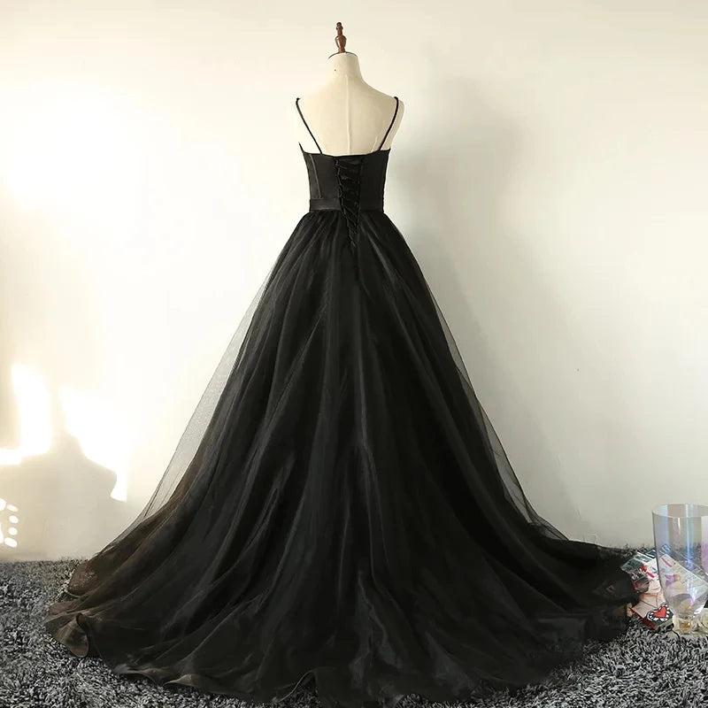 Black Tulle Gown With Lace-up Back Design on Luulla