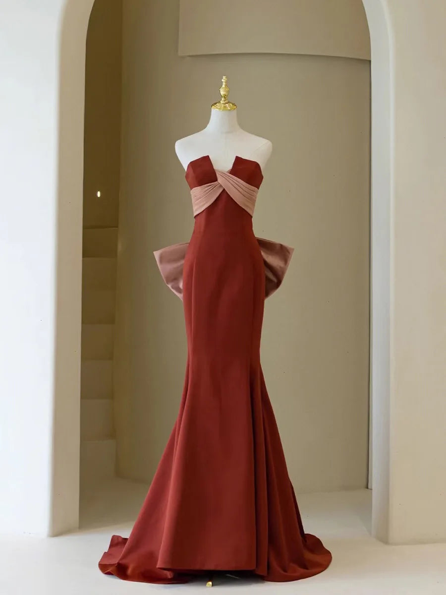 Strapless Red Evening Gown With Bow Details on Luulla
